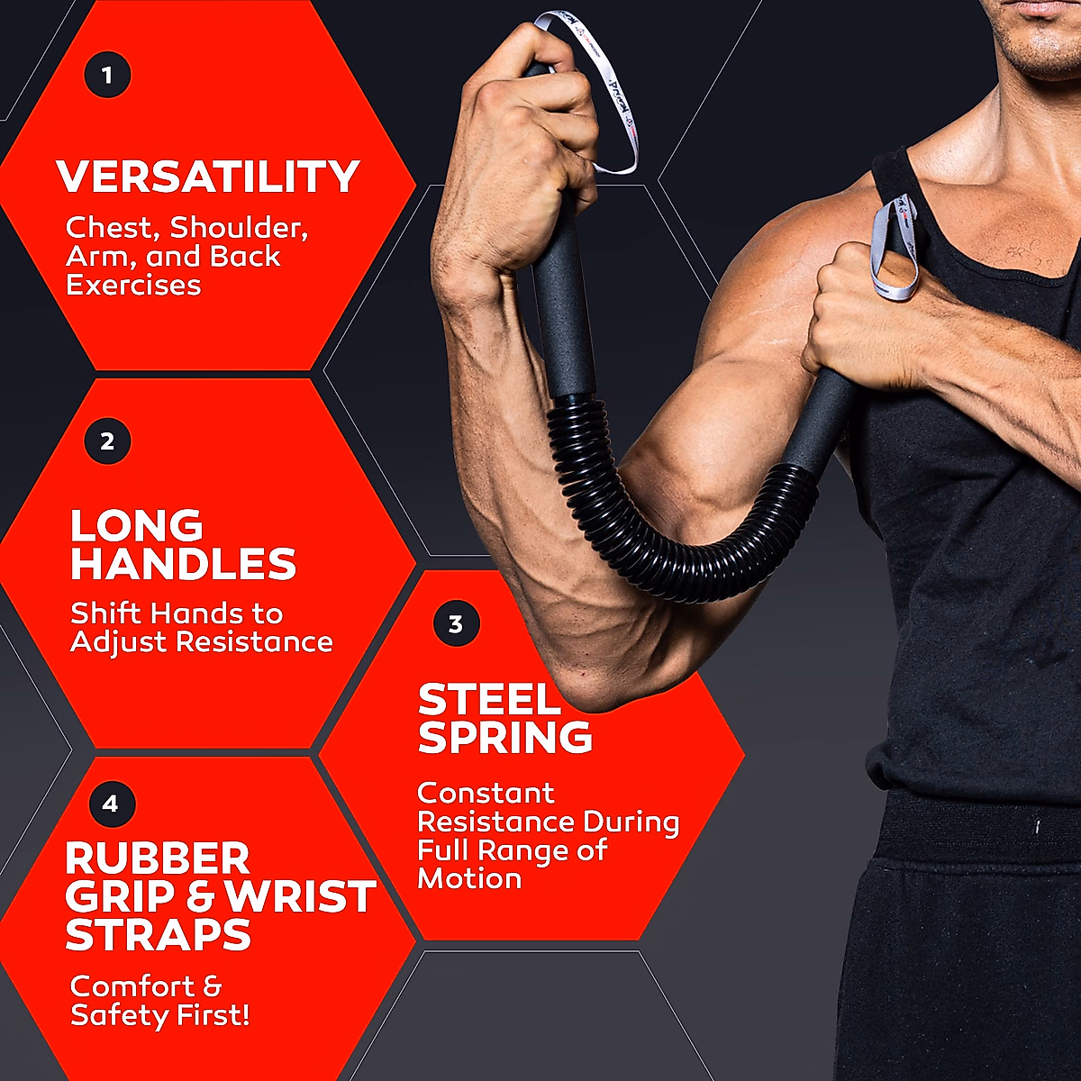 Core Prodigy Python Power Twister Bar - Upper Body Exercise for Chest, Shoulder, Forearm, Bicep and Arm Strengthening Workout Equipment (40-100 lb)