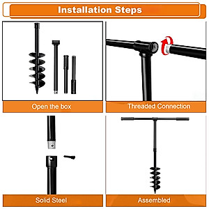 Hand Drill Auger Post Hole Digger, T Shaped 32''x 4" Garden Auger Spiral Drill Bit with Non-Slip Handle, Hand Operated Auger Drill Bit for Planting Bulb Flower Tree Seedlings Umbrella Fence Holes