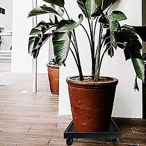 BAODAN Plant Caddy with Wheels, Plant Trolley, Plant Dolly Heavy Duty, Square Movable Plant Roller, Toughened Resin Plant Pallet Caster, 9.45x9.45x3.35in, Black