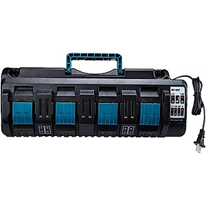 Fancy Buying 4-Port 18V DC18SF Fast Charger with Dual USB Port Compatible with Makita 14.4V 18V LXT Li-ion BL1830 BL1840 BL1850 BL1860 BL1815 BL1430, Replace Makita DC18SF DC18RC DC18RD DC18RA