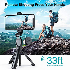 Phone Tripod Stand, Selfie Stick Tripod - Extendable Tripod Stick with Remote - Wireless Selfie Stick Tripod, Portable Tripod for Phone (Black)
