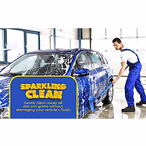 SCRUBIT 12" Car Wash Brush with Soft Bristles for Car Truck Boat Deck & House Cleaning, Exterior Washing Brush Connects with Pole & Hose Storage Bag Included (Blue)