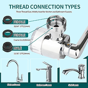 EXSSRACH 1080° Rotating Faucet Extender with Filter Cotton, Multifunctional Swivel Extension Robotic Arm Sink Aerator for Kitchen/Bathroom, 2 Water Outlet Modes, Silver