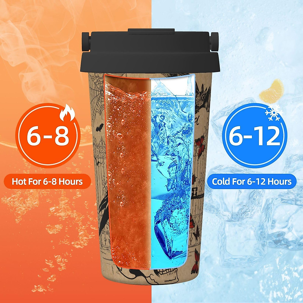 bassyil Halloween Vintage 17oz Insulated Coffee Mug with Flip Lid Handle Witch Spooky Themed Stainless Steel Insulated Travel Tumbler Spill Proof Halloween Cup Gift for Women Men Adults