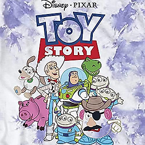 Mens Toy Story Group Shirt - Woody, Buzz Lightyear, Rex & Pizza Planet - Throwback Classic Tie Dye T-Shirt (Lavender Wash, X-Large)