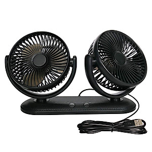 TriPole Car Fan Portable Dual Head Electric Vehicle Mounted USB 300 Degree Rotation Auto Cooling Fan 3 Speed Strong Wind Desk Fan for Dashboard SUV RV Truck Sedan Home Office