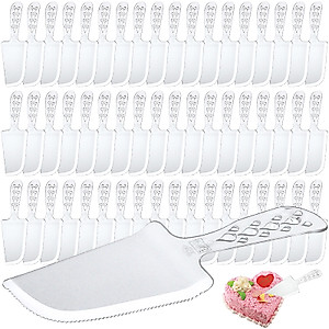 Aemygo 100 Pieces Disposable Plastic Cake Cutter, Disposable Clear Cake Cutter and Server, Plastic Cake Serving Knife Dessert Server Cutter Utensils for Pie Tart Pizza Pastry Kitchen Wedding Bakery