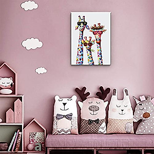 Giraffe Family Canvas Wall Art Animal Poster Prints Picture With Frame for Living Room Bedroom Nursery Office Kids Room Decor Gifts for Boy Girl and Babies(Lovely Giraffe, 16inchx12inch)