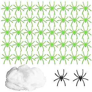 WXJ13 Halloween Decorations Spider Webs with 200 Glow Spiders Spooky Spider Webbing with 2 Black Fake Spiders for Halloween Party Decorations