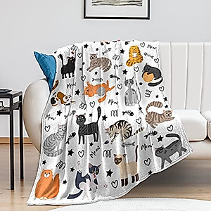 Cute Cat Blanket Animals Pet Pattern Gifts for Cat Lovers Kawaii Soft Lightweight Flannel Throw Blankets for Kids Adults 50"X40"