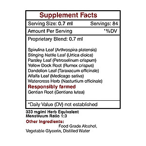 Iron Secret Alcohol Extract, High-Potency Herbal Drops, Tincture Made from Spirulina, Stinging Nettle, Parsley, Yellow Dock, Dandelion, Alfalfa, Gentian, Watercress. Iron Rich Formula 2 oz