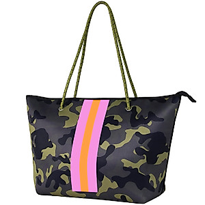 QOGiR Neoprene Multipurpose Beach Bag Tote with Inner Zipper Pocket（Green Camo） …