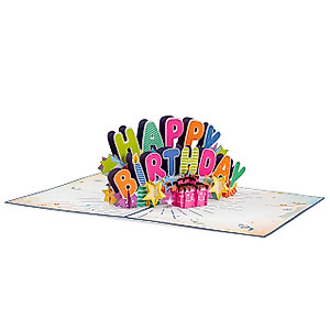 Paper Love 3D Pop Up Birthday Card, Happy Birthday Pop Up Card (Blue), Handmade 3D Popup Bday Greeting Cards, For Him Men Boy Husband Son Kids Adults, 5" x 7"