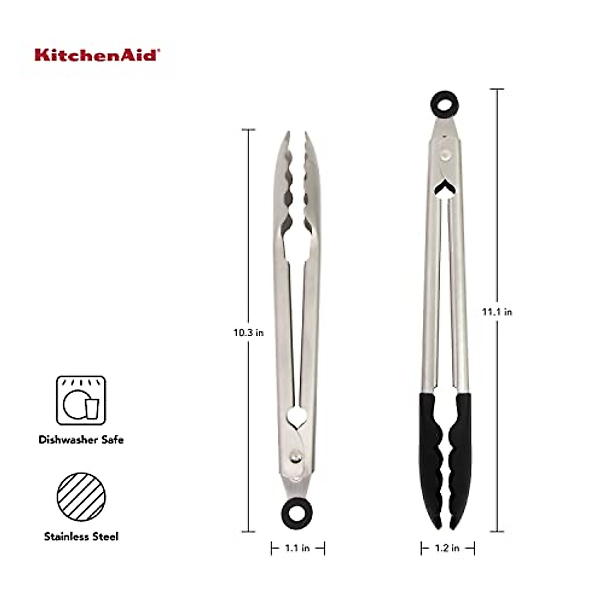 KitchenAid Universal Serving and Silicone Tipped Stainless Steel Kitchen Tongs, Set of 2