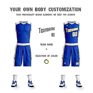 BaiLiLai Personalize Your Own Reversible Basketball Jersey Uniform Custom Name and Number for Men/Women/Youth, Blue &White