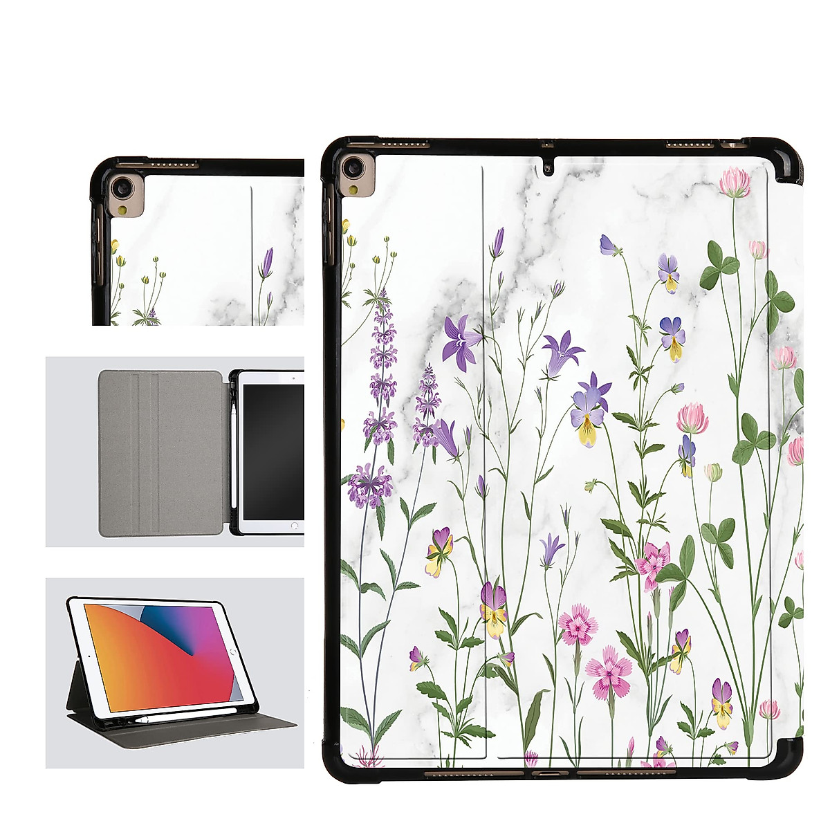 Soft TPU Case for iPad 10.2 / Air 3 10.5 2019 / iPad Pro 10.5 2017, Auto Sleep/Wake with Apple Pencil Holder [Anti Fingerprint][Anti Dirt][Waterproof][Anti Scratch] Case Cover (Country Garden)