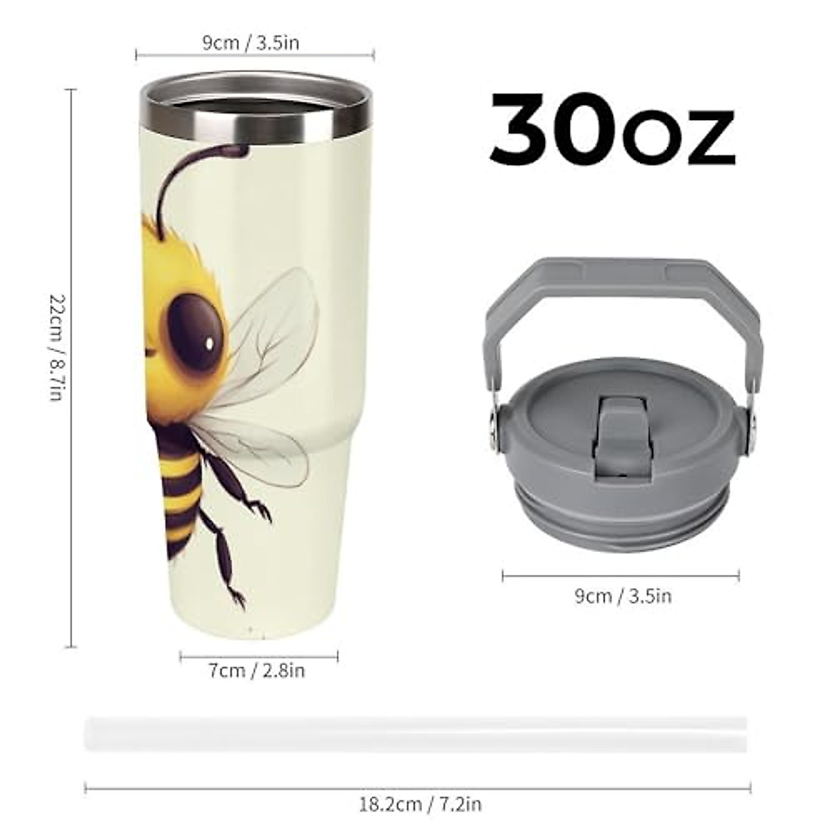 YTLKGFP 30 Oz Large Capacity Car Cup Cute Bee Tumbler with Handle Straw Lid Insulated Stainless Steel Water Bottle Travel Mug Leak-proof Car Cup Keeps Cold Or Hot