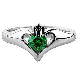 Sterling Silver Green CZ ULS-16434GR Ladies Modern Claddagh Ring (8)