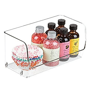 mDesign Small Stackable Plastic Food Storage Organizer Bin with Open Front for Refrigerator, Freezer, Cupboard, Cabinet, and Pantry Shelf Organization - 7" Wide - Ligne Collection - 3 Pack - Clear