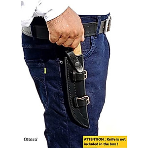 Ottoza Handmade Leather Knife Sheath SIDE DRAW Knife Sheath - Bushcraft Knife Sheath - Hunting Knife Sheath - Survival Knife Sheath - Vertical Knife Sheath Black TOP GRAIN LEATHER No:162