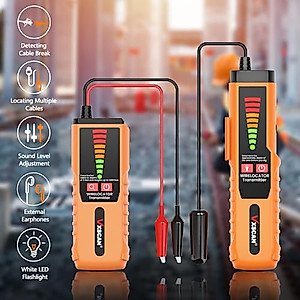Underground Wire Tracer, VXSCAN F04 Wire Locator Tone Generator Kit and Probe with Earphone Cable Tester for Locating Breakage Cables Irrigation Wires (Orange)