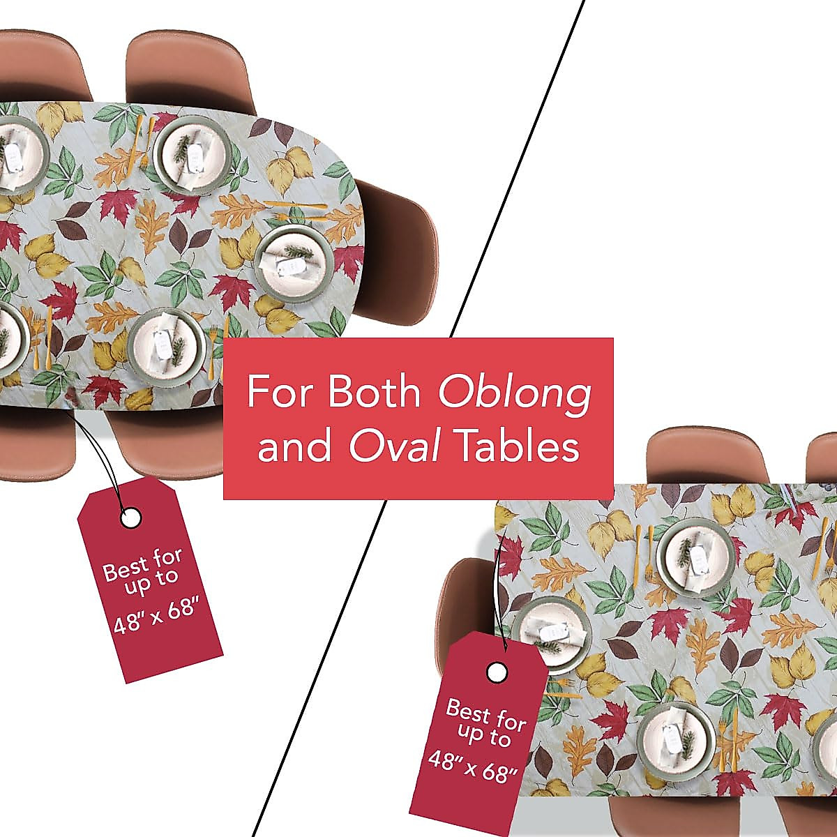 Covers For The Home Deluxe Elastic Edged Flannel Backed Vinyl Fitted Table Cover - Quilted White Pattern - Round Oblong Oval - Fits Tables up to 48" W x 68" L