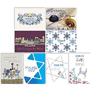 Better Office Products 36 Pack Bar Mitzvah & Bat Mitzvah Cards, Mazel Tov Jewish Celebration Cards with Envelopes, Bulk Set, Classic 5 x 7 Inch Size, 8 Unique Cover Designs with Heartfelt Sentiments