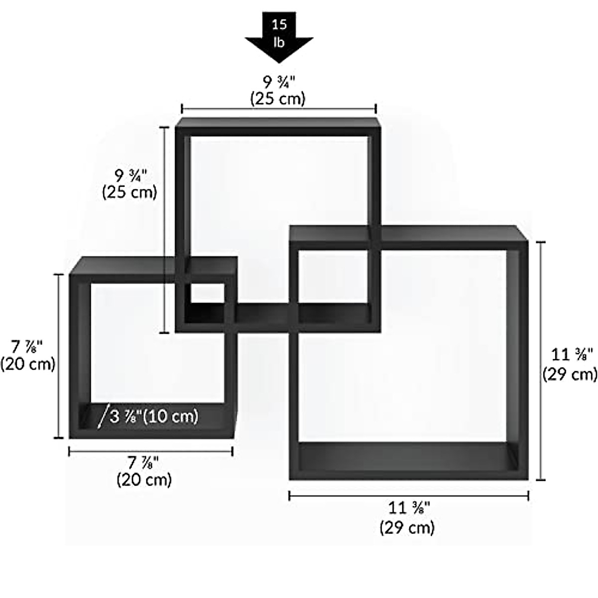 Ballucci Modern Interlocking Cube Floating Shelves, Wall Mount Wood Square Shelves for Living Room, Bedroom, Bathroom, Easy to Install Wall Decor Box Shelves, Black
