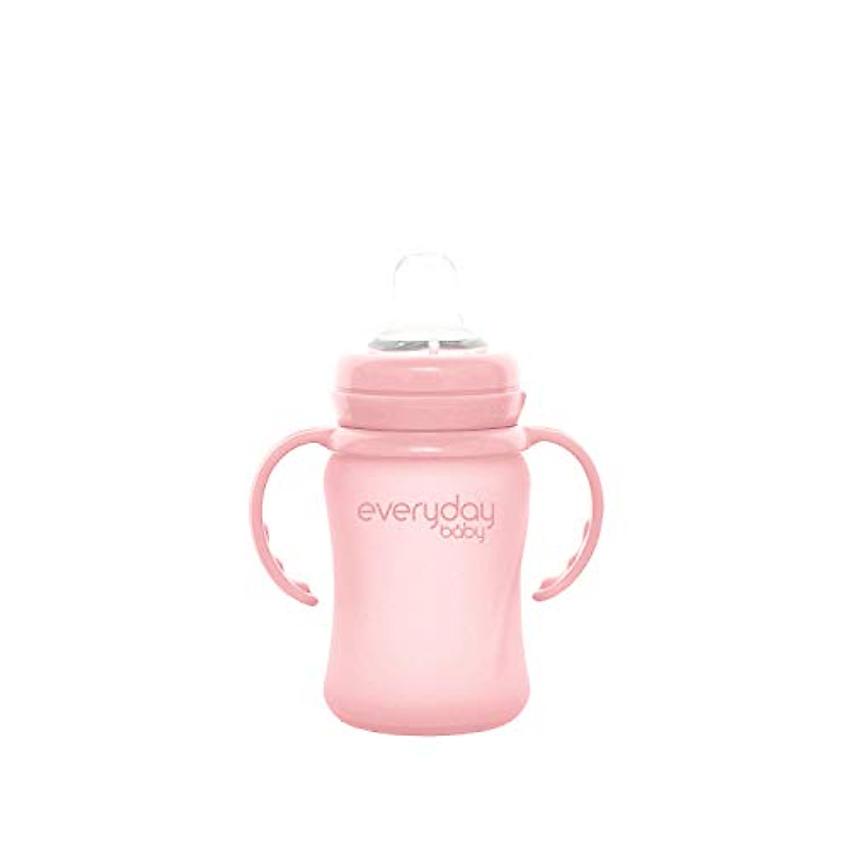 everyday baby Glass Sippy Cup with Silicone Sleeve, Spout, Drinking Handles, and Protective Cap - 150ml (5oz) - Rose Pink (for babies 6 months and up)