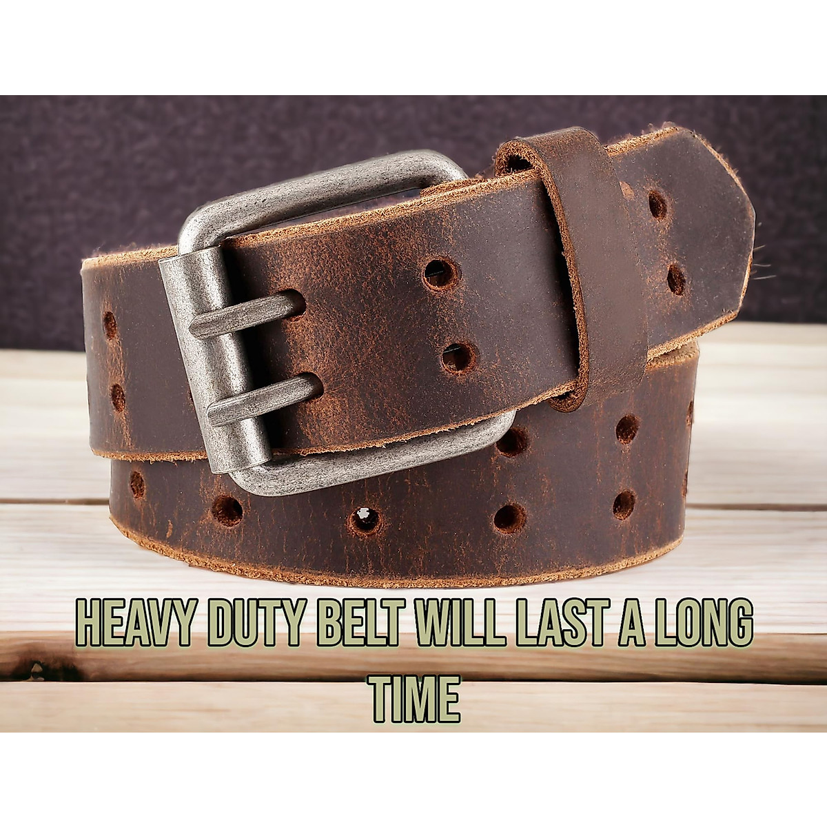 F&L CLASSIC Leather Work Belt, Heavy Duty Double Prong Genuine full grain Leather Belts for Men 1 1/2", Mens Casual Belts for Jeans,3190,size 44,tan
