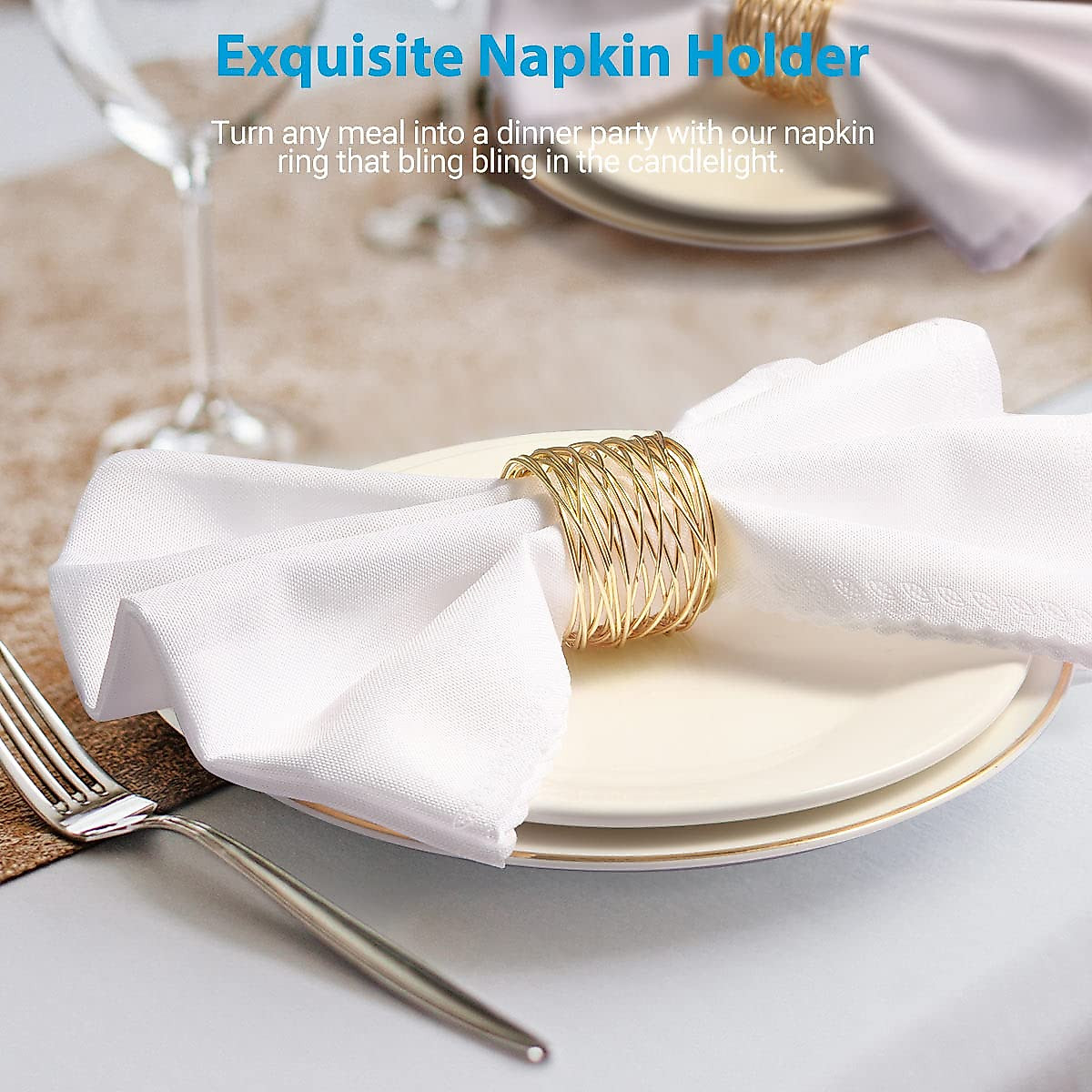 URWOOW Twisted Wire Mesh Napkin Rings Holders Décor Dinner Party Wedding Christmas Gathering (Gold 12pcs)