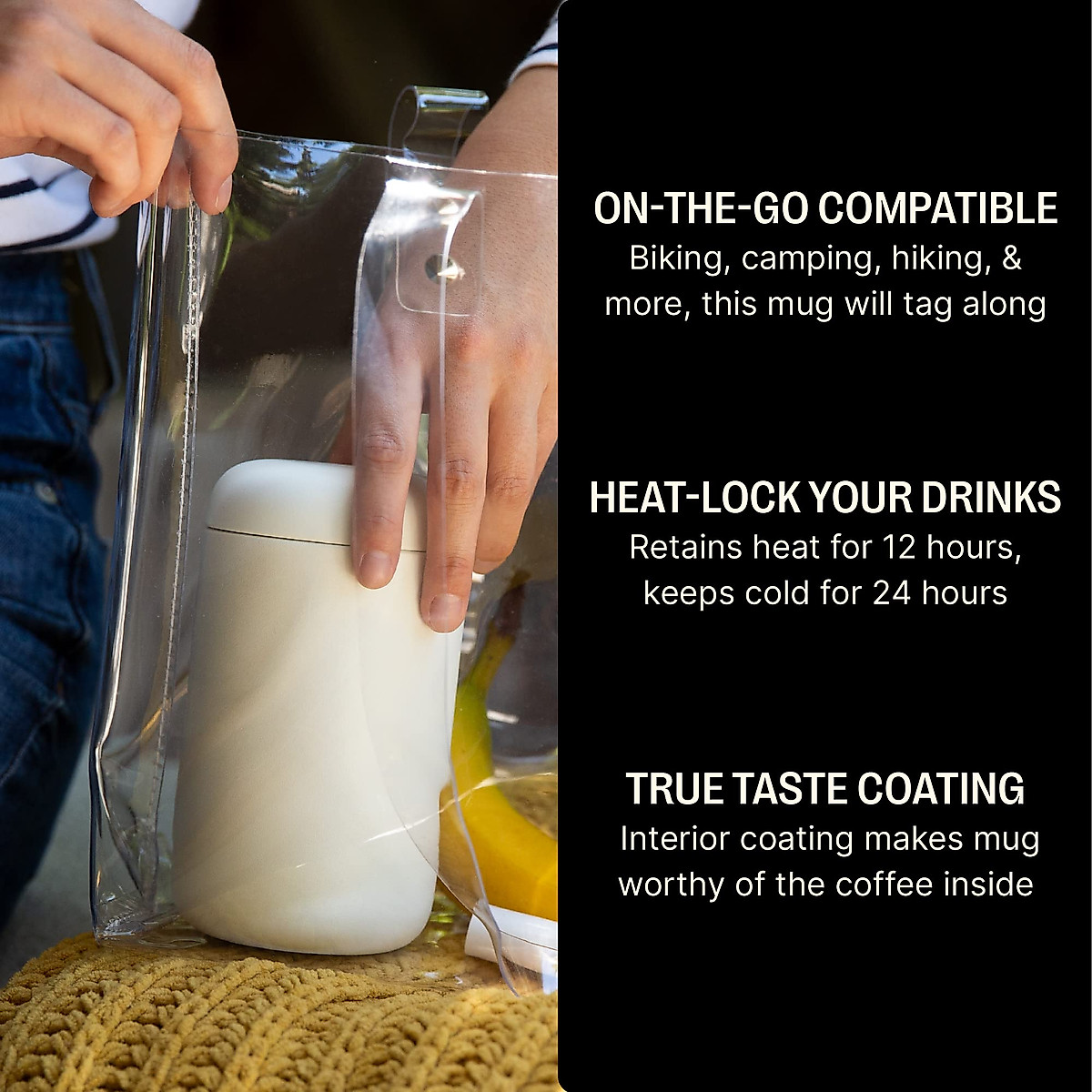 Fellow 16 oz Carter Wide Travel Mug - Wide Mouth Vacuum-Insulated Stainless Steel - Tea and Coffee Tumbler - Travel Coffee Mug with Ceramic Interior - Matte White