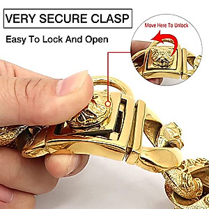 Dog Chain Collars, 32MM Heavy Duty Thick Cuban Link Dog Collar with Safe Buckle Design, Stainless Steel Metal Walking Collars Necklace for Medium Large Dogs