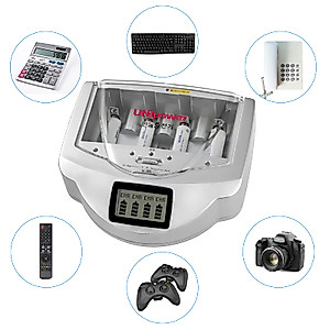 Nothers Alkaline Battery Charger,Universal Smart Battery Charger Compatible for AA, AAA, C, D, 9V Ni-MH Ni-CD Rechargeable Batteries and Alkaline Batteries,Charger with FCC & UL Certified, white