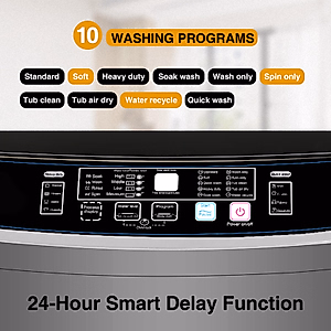 Full-Automatic Washing Machine, 17.7lbs Portable Washing Machine with Led Display, Portable Washer for Household 10 Wash Programs,Small Washing Machine for Apartment, Home, Dorm, RV(Grey)