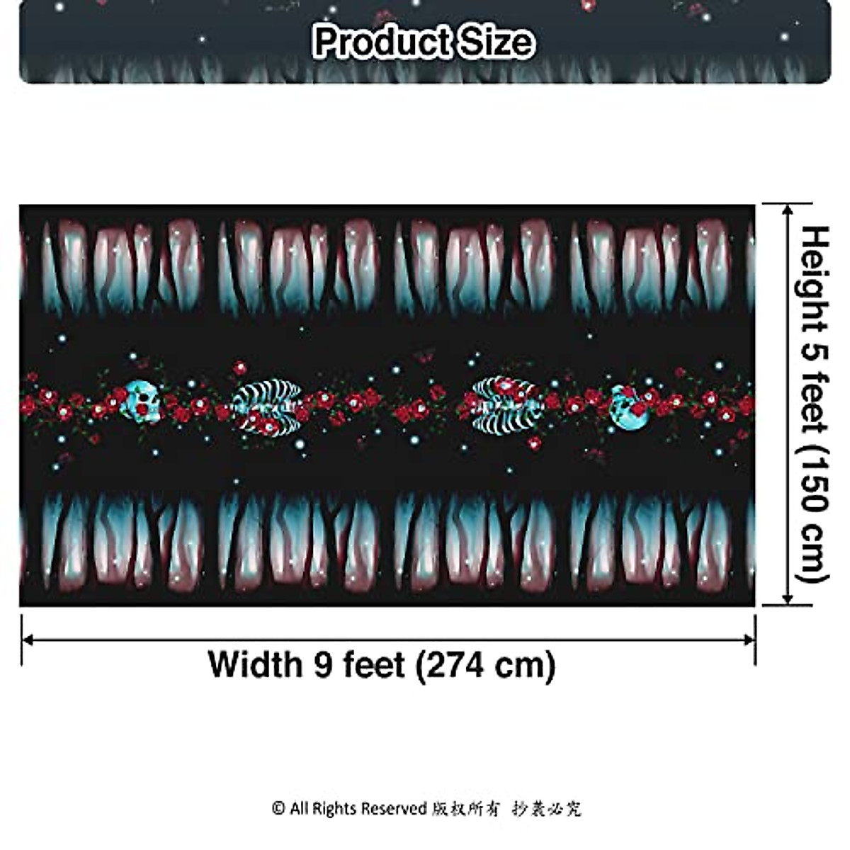 3 x 5 ft Fabric Rose Skeleton Party Backdrop for Halloween Party Decoration Hanging Party Background for Theme Birthday Wedding Engagement Anniversary Party Supplies (7x5 Rose Skeleton Backdrop)