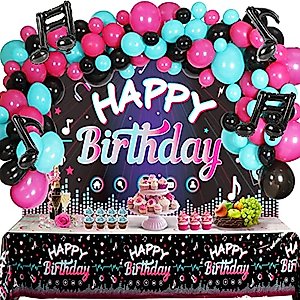 OurWarm 130 Pcs Tik Tok Birthday Party Decorations, Music Happy Birthday Decorations, Tiktok Party Theme Party Supplies Includes Happy Birthday Banner, Balloons Arch, Tablecloth for Birthday Decor