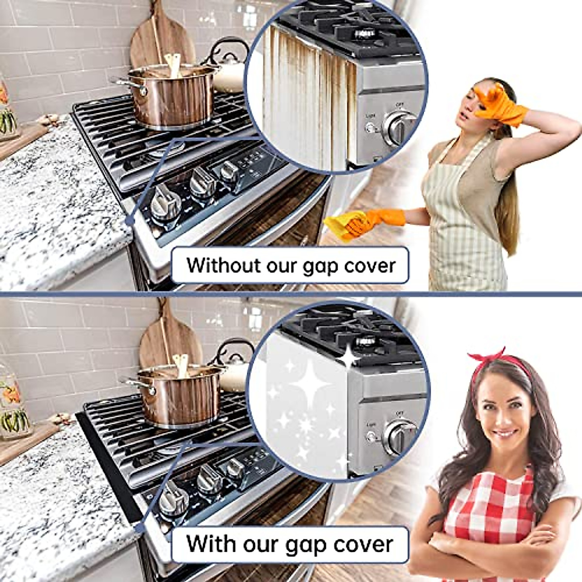 MSDADA 2 Pcs Silicone Stove Counter Gap Cover, Kitchen Counter Gap Anti-Slip Filler for Seals Spills Between Counter, Stovetop, Oven, Washing Machine (30 Inches, White）