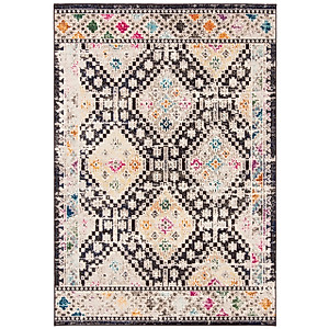 SAFAVIEH Madison Collection Area Rug - 5'3" x 7'6", Black & Yellow, Boho Diamond Distressed Design, Non-Shedding & Easy Care, Ideal for High Traffic Areas in Living Room, Bedroom (MAD418Z)