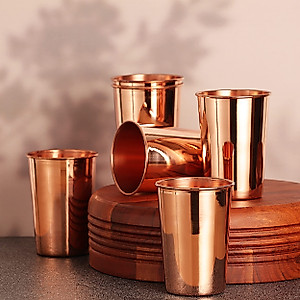 Pure Copper Tumbler Set of 6, UNLINED, UNCOATED and LACQUER FREE, 350 Ml (11.8 US Fl Oz) Capacity For Ayurveda Health Benefits