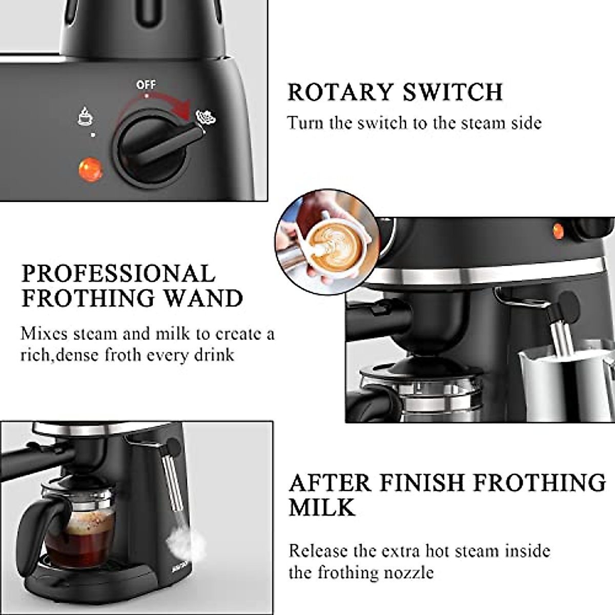 SOWTECH Espresso Machine, Cappuccino Machine with Steam Milk Frother, 3.5 Bar Latte Coffee Maker with Carafe