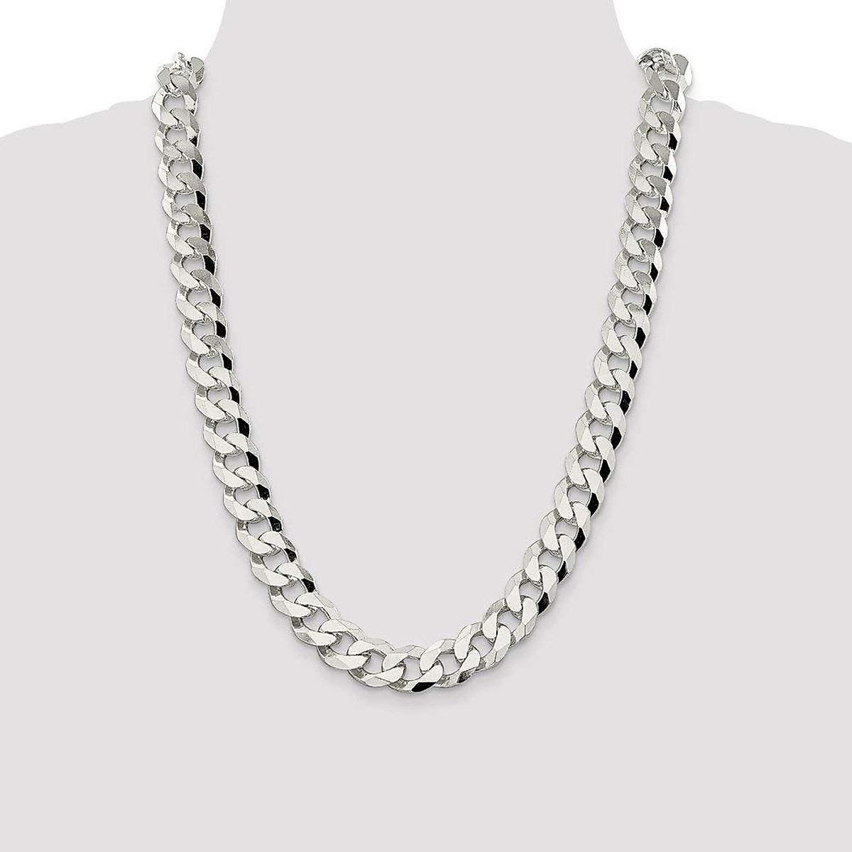 925 Sterling Silver 14mm Beveled Curb Chain Necklace, Bracelet or Anklet