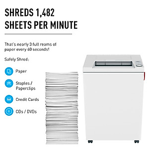ideal. 4002 Strip Cut Centralized Office Paper Shredder, Continuous Operation, Shreds 32-35 Sheet Capacity, 44 Gallon Bin, Shred Staples/Paper Clips/Credit Cards/CDs/DVDs, 1 3/4 HP Motor, P-2 Security
