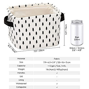 Sea Team Collapsible Small Canvas Fabric Storage Basket with Handles, Square Mini Storage Box, Cube, Foldable Shelf Basket, Closet, Desk Organizer for Nursery, Home, Office (Set of 4) (Small, Black)