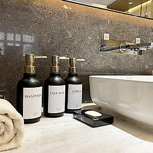 Shampoo Dispenser for Shower Wall, Shampoo and Conditioner Dispenser with 16 Waterproof Labels, No Drill Shower Soap Dispenser Bathroom, Shower Soap Dispenser Wall Mounted,17oz, 3 Pack, Gold Black