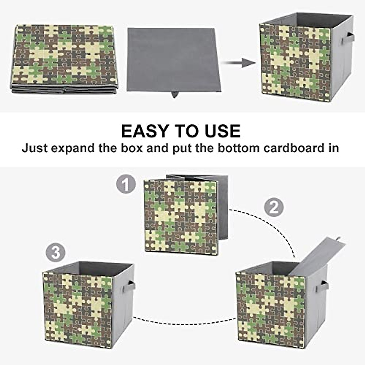 Puzzle Camouflage Collapsible Storage Bins Basics Folding Fabric Storage Cubes Organizer Boxes with Handles
