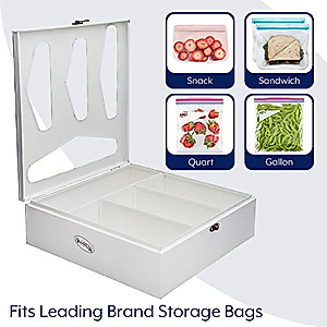 AuldHome Enamelware Kitchen Bag Organizer (White), Farmhouse Style Holder Compatible with Zipper Seal Kitchen Storage