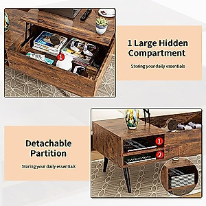 PayLessHere Lift Top Coffee Table with Adjustable Storage and Hidden Compartment Small Wood Coffee Table Center Table for Home Living Room Office Apartment Reception Room,Brown
