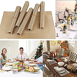 FGSAEOR Placemats Place Mats for Kitchen Dining Table, Heat-Resistant Anti-Skid Stain Washable PVC Table Mats, Easy to Cleaning Woven Vinyl Dinner Mats (Gold, 6 Pack)