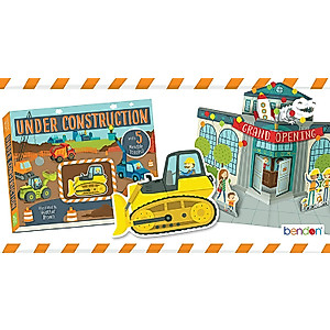 Under Construction Book for Toddlers Set ~ Construction Vehicles Book with Movable Trucks and Crenstone Stickers (Tractors, Bulldozers, Trucks, and More)
